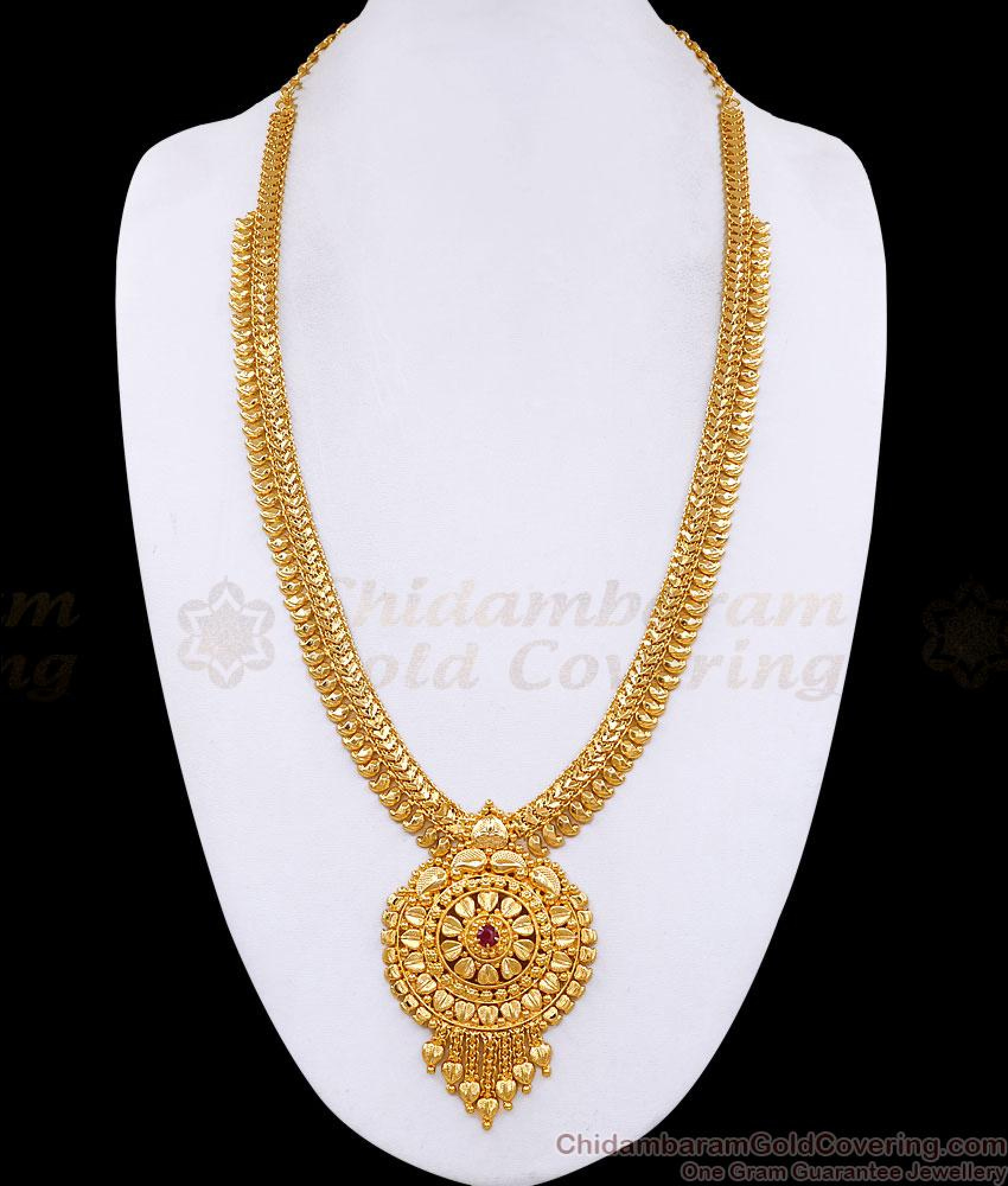 Exquisite Floral Design Ruby Stone Gold Imitation Haram Bridal ...