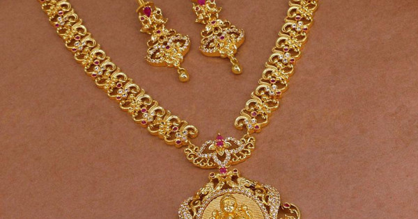 Beautiful Ruby White Stone Peacock Design Long Haram 1 Gram Gold ...