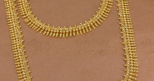 Plain Mullai Mottu Gold Imitation Haram Combo Set For Women Fashion HR3742