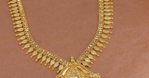 South Indian Micro Gold Polish Lakshmi Haram Leaf Design Online HR3750