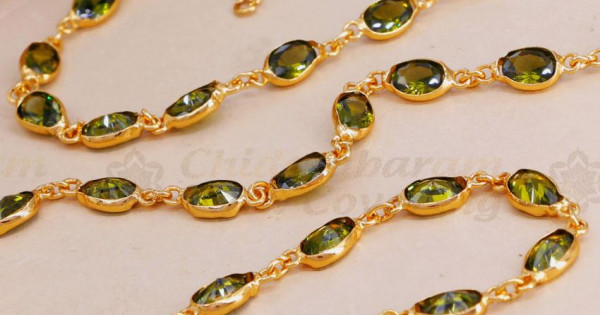 Glittering Olive Green Stone Chain Gold Finish Online CHNS1206