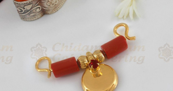 THAL112 Traditional Red Coral Stone Gold Plated Thali Set Shop Online