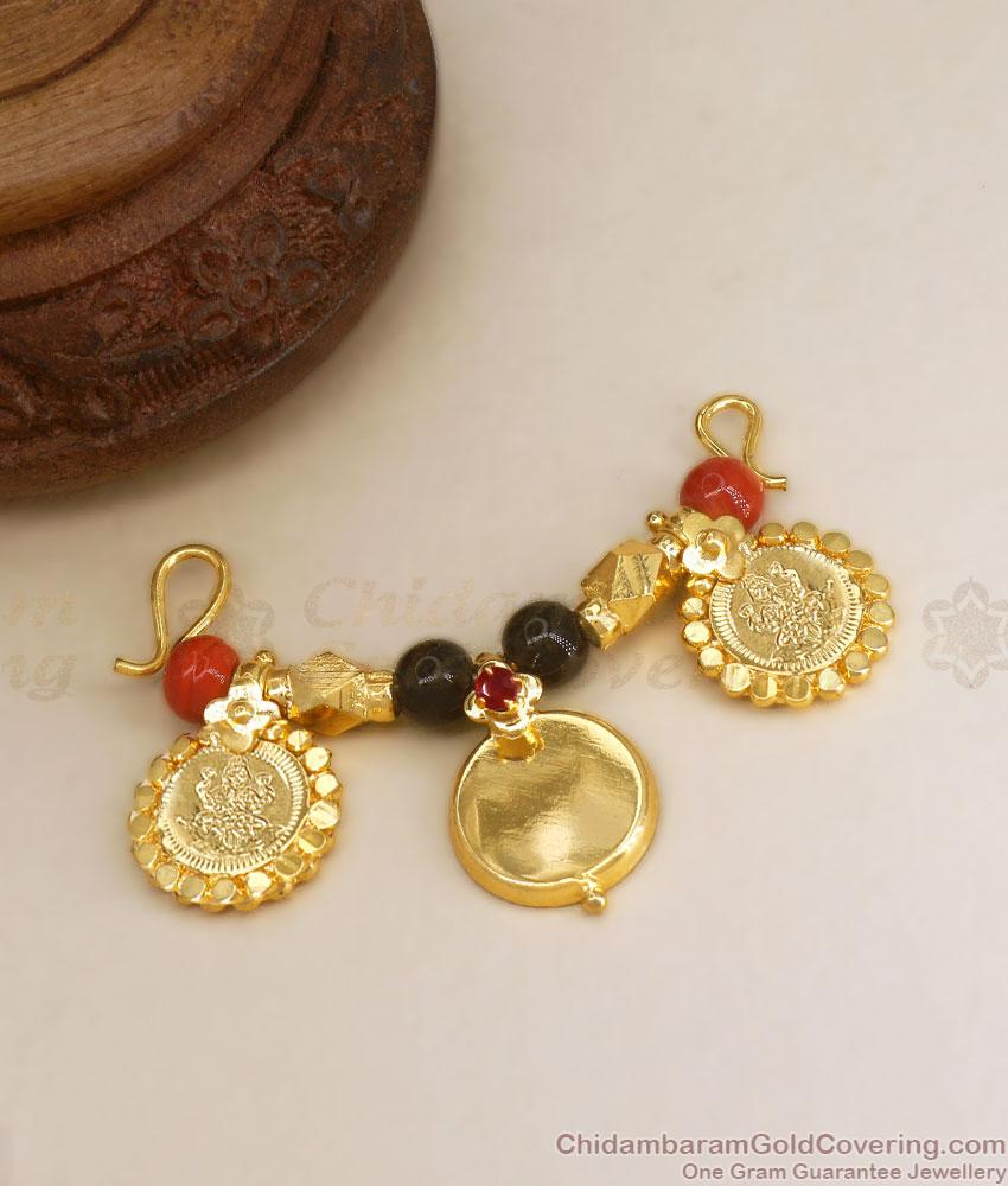 THAL124 Traditional Gold Imitation Thali Set With Red Coral