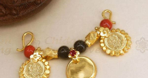 THAL124 Traditional Gold Imitation Thali Set With Red Coral