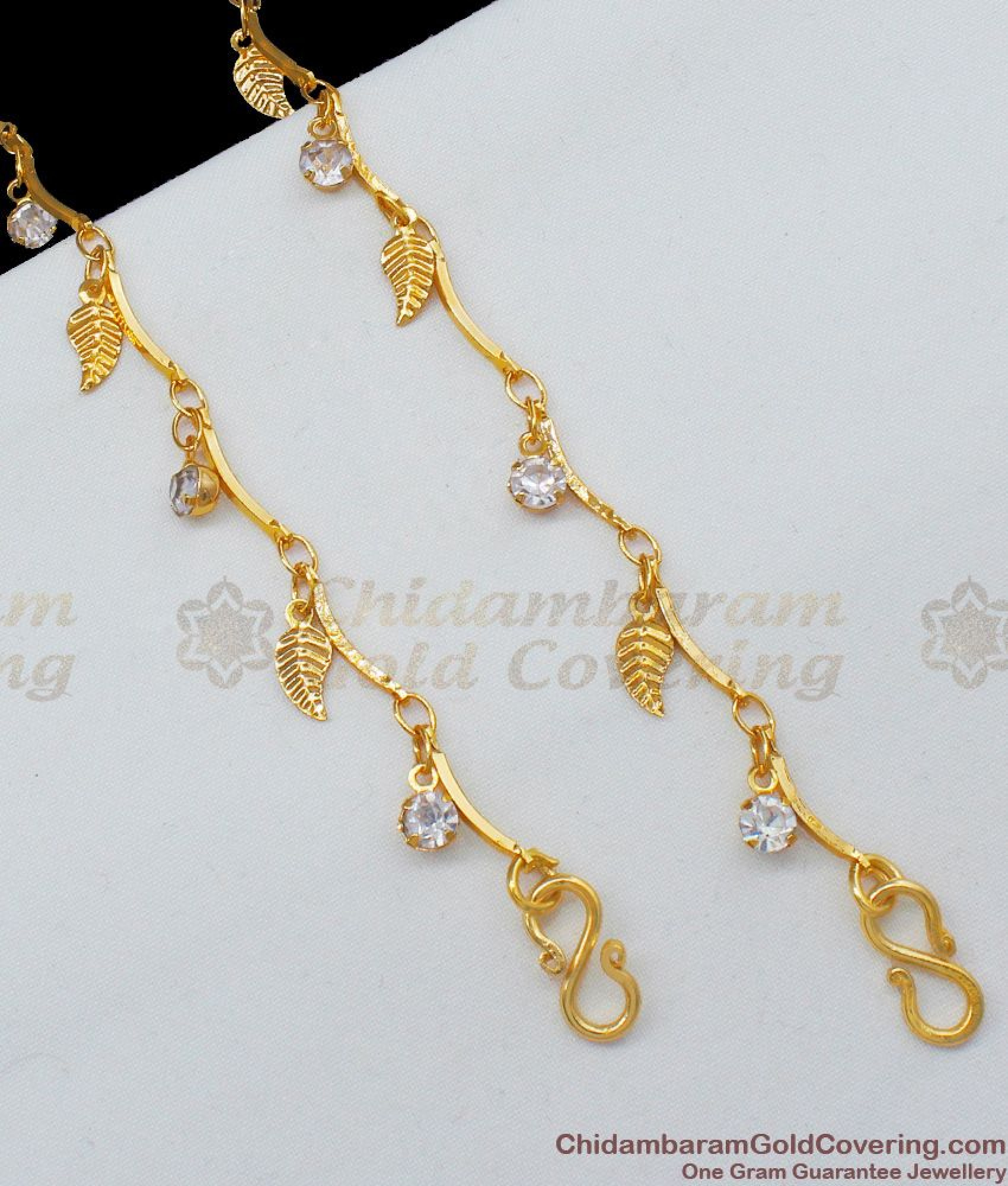 10 Inch Trendy Leaf Pattern White Stone Payal Gold Plated Kolusu ...