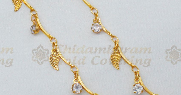 10 Inch Trendy Leaf Pattern White Stone Payal Gold Plated Kolusu ...