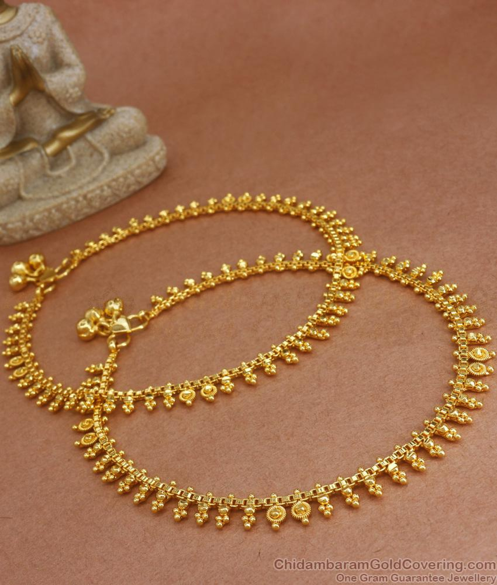 10 Inch Real Gold Pattern Gold Anklet Traditional Pattilu Designs For ...