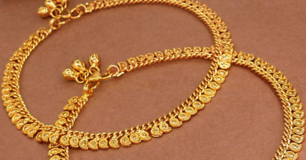 11 Inch Heavy Mango Gold Anklets Designs ANKL1200