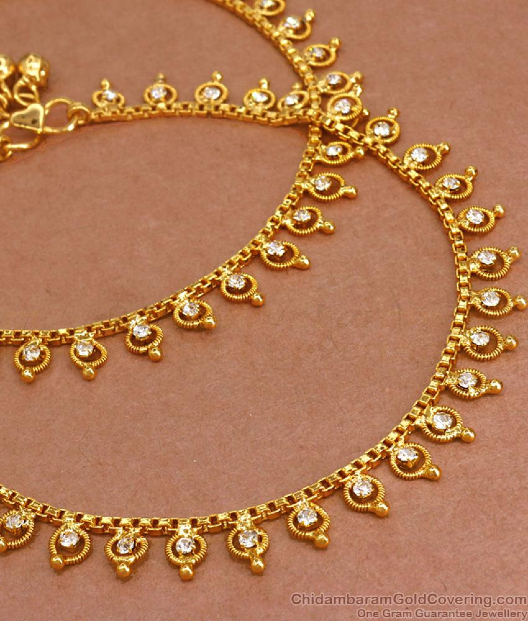 11 Inch Trendy White Stone Gold Anklet For Womens ANKL1202