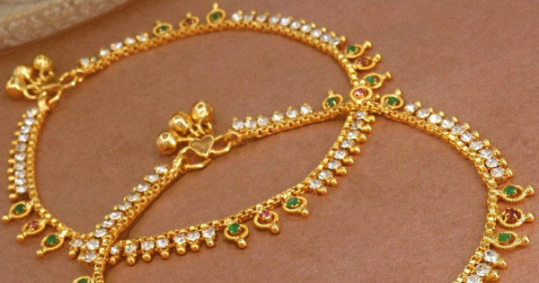 11 Inch Trendy Gold Multi Stone Payal Designs ANKL1205