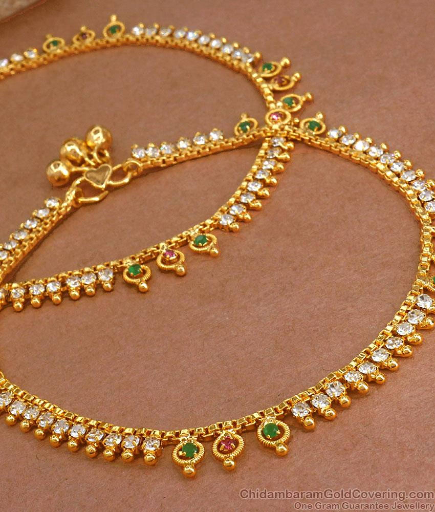 11 Inch Trendy Gold Multi Stone Payal Designs ANKL1205