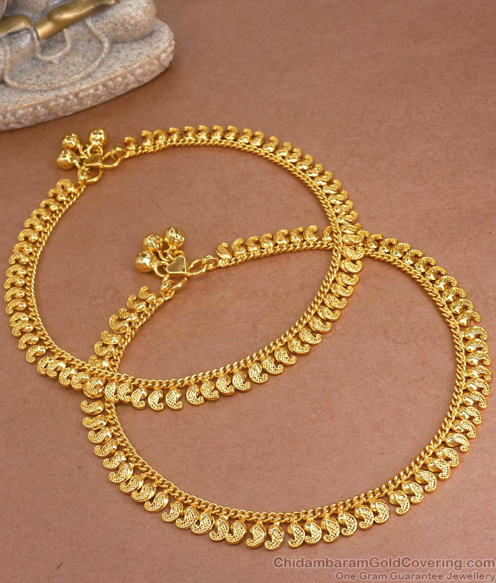 11.5 Inch Bridal Mango Shaped Gold Plated Anklet Design ANKL1210