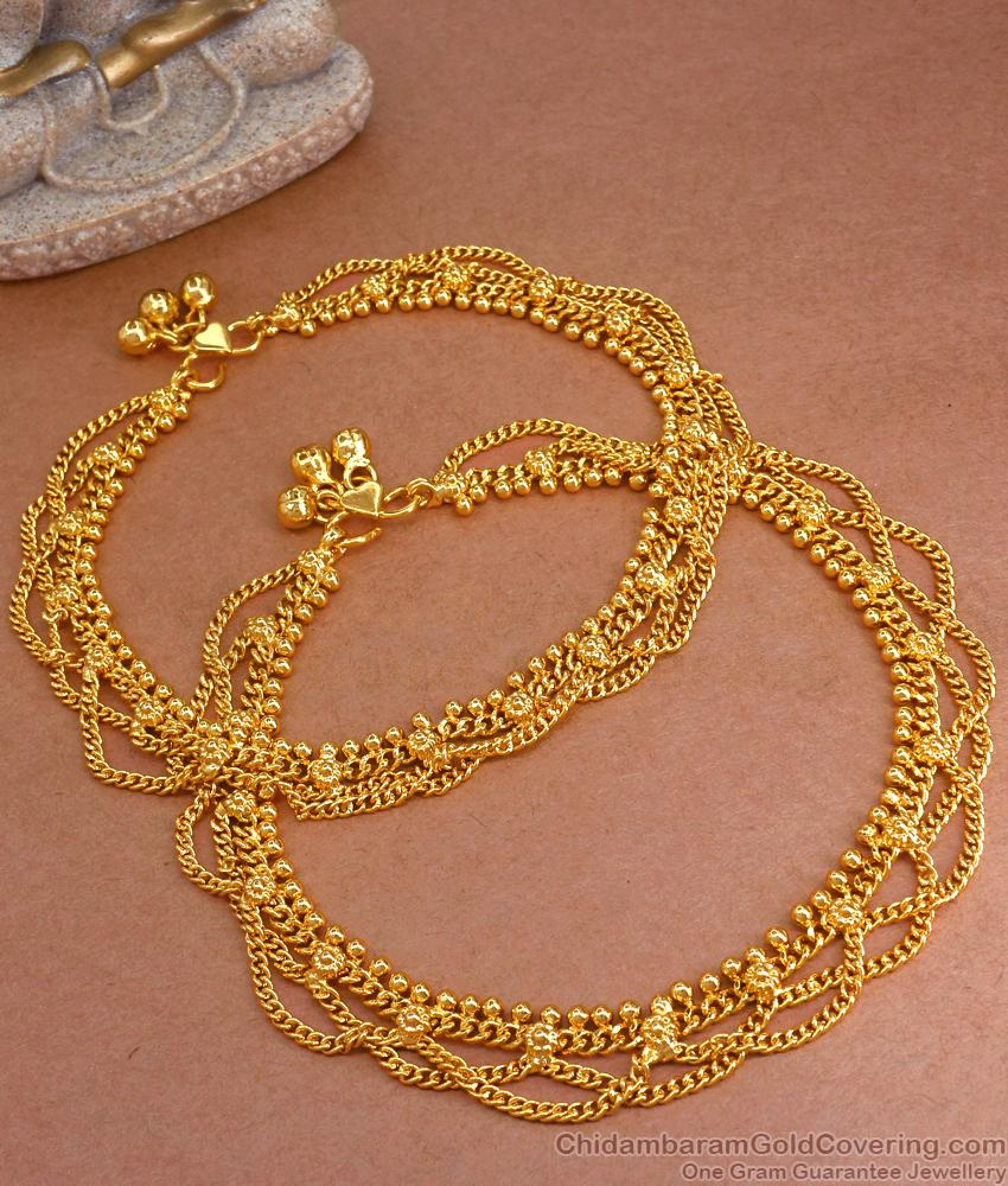 10 Inch 2 Line Gold Plated Payal Design Hanging Beads Design ANKL1211