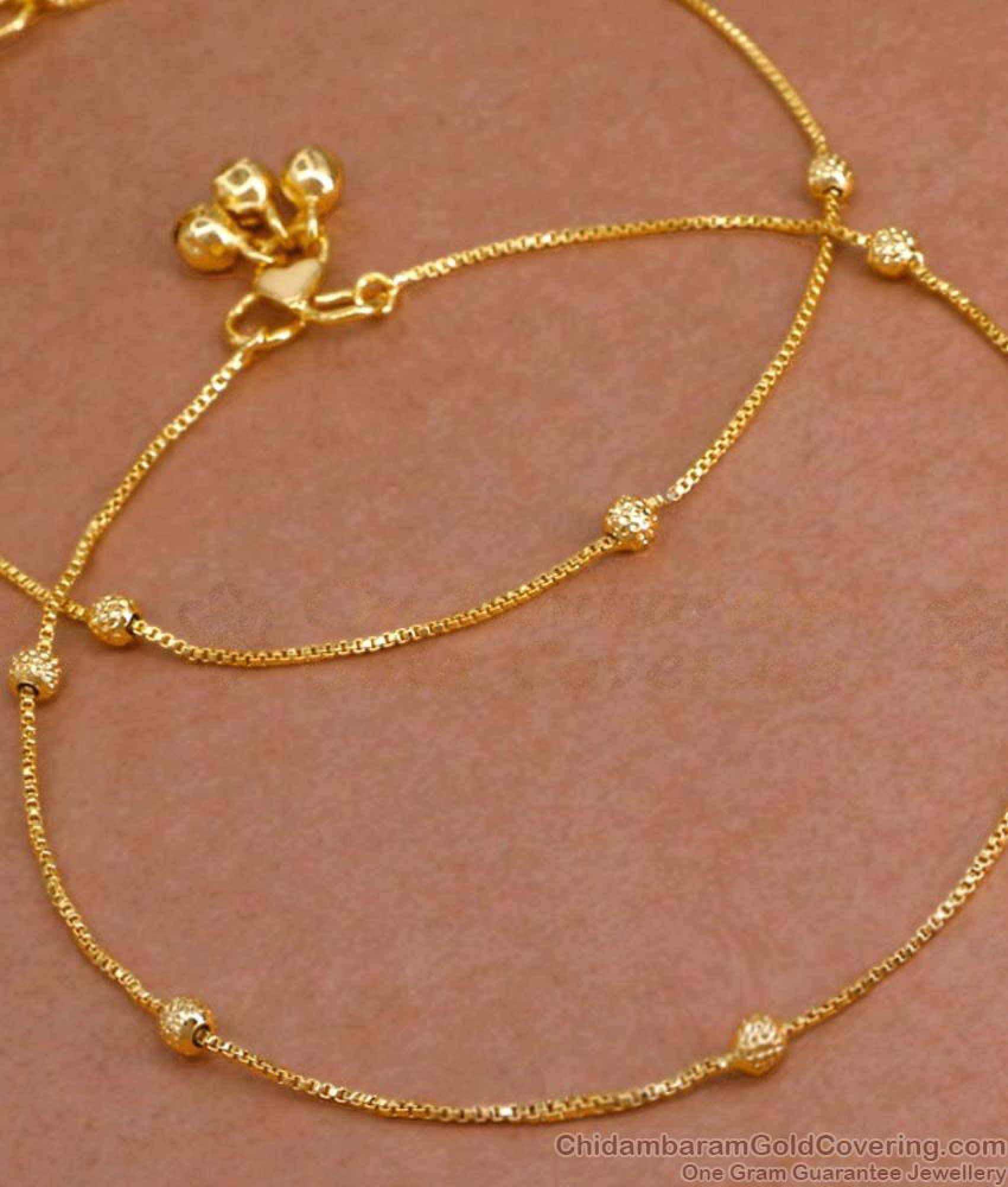 10.5 Inch Simple Thin One Gram Gold Covering Anklets For Girls ANKL1213