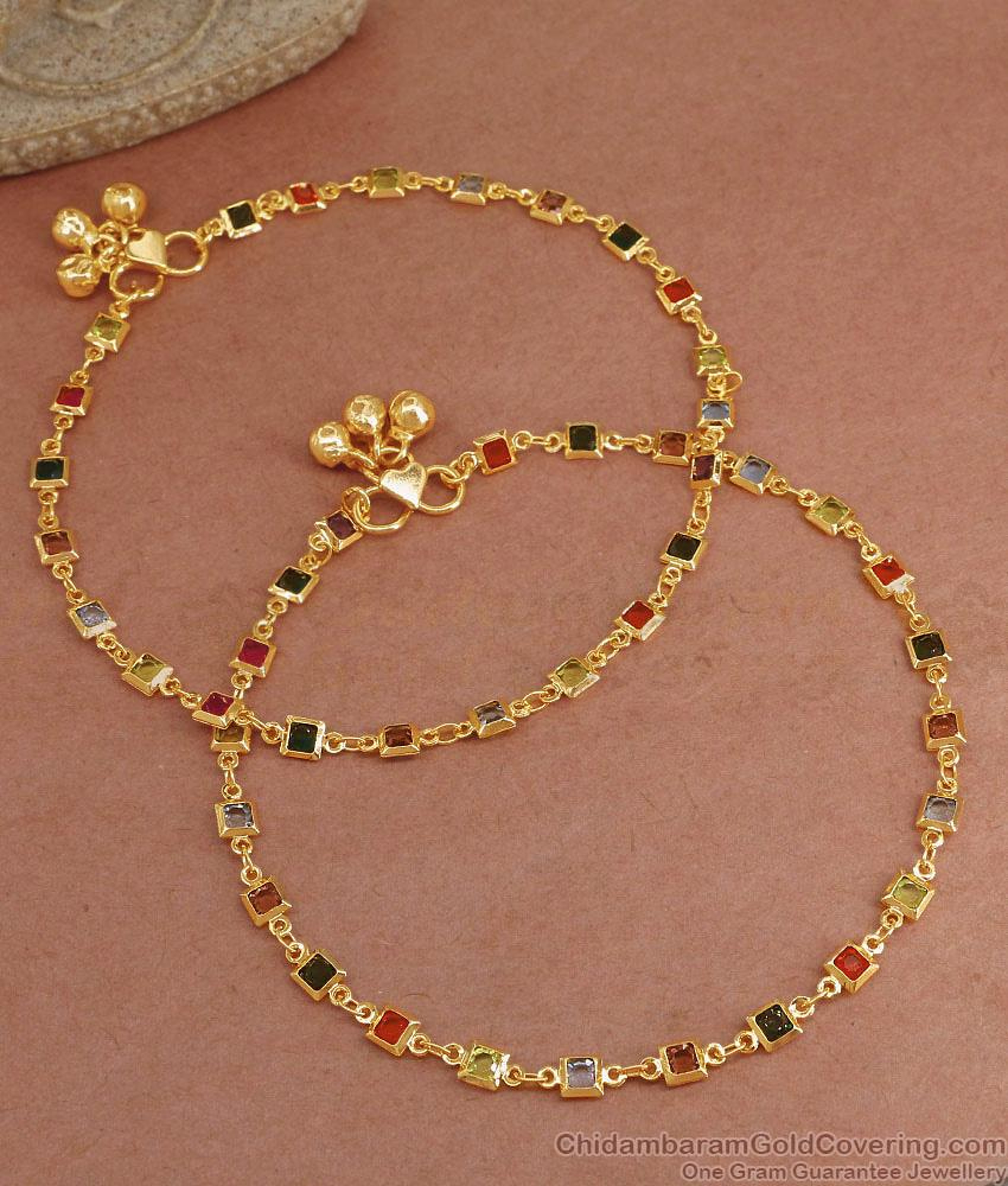 11 Inch Navaratna Stone Gold Imitation Anklet Collections Shop Online ...