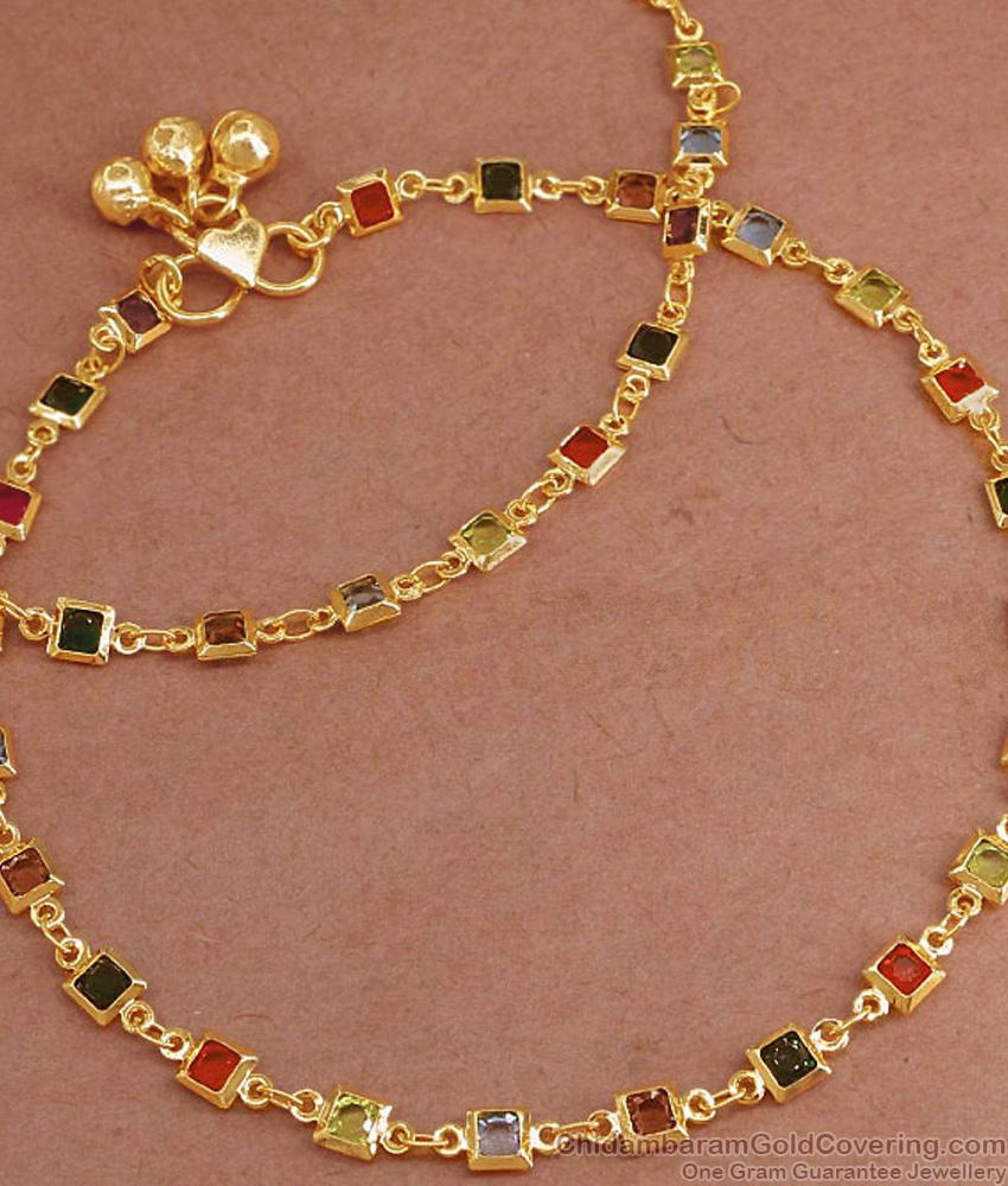 11 Inch Navaratna Stone Gold Imitation Anklet Collections Shop Online ...