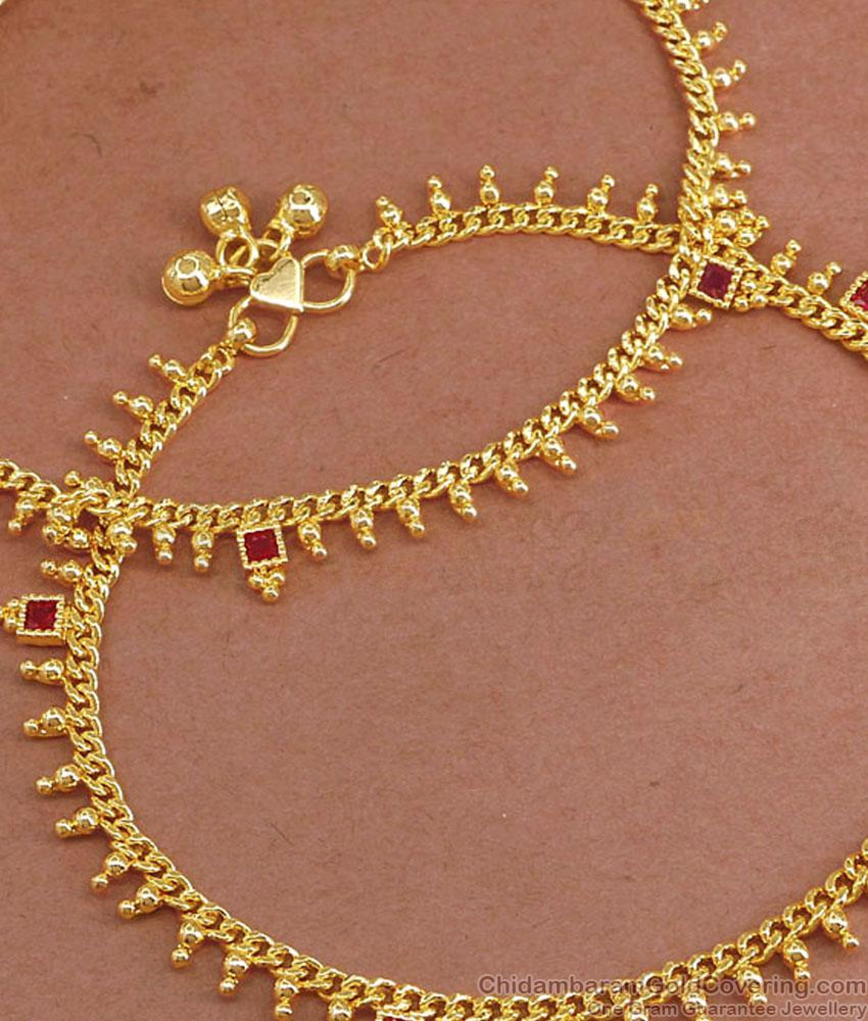 11 Inch Modern 1 Gram Gold Ruby Stone Anklet Design With Price ANKL1246