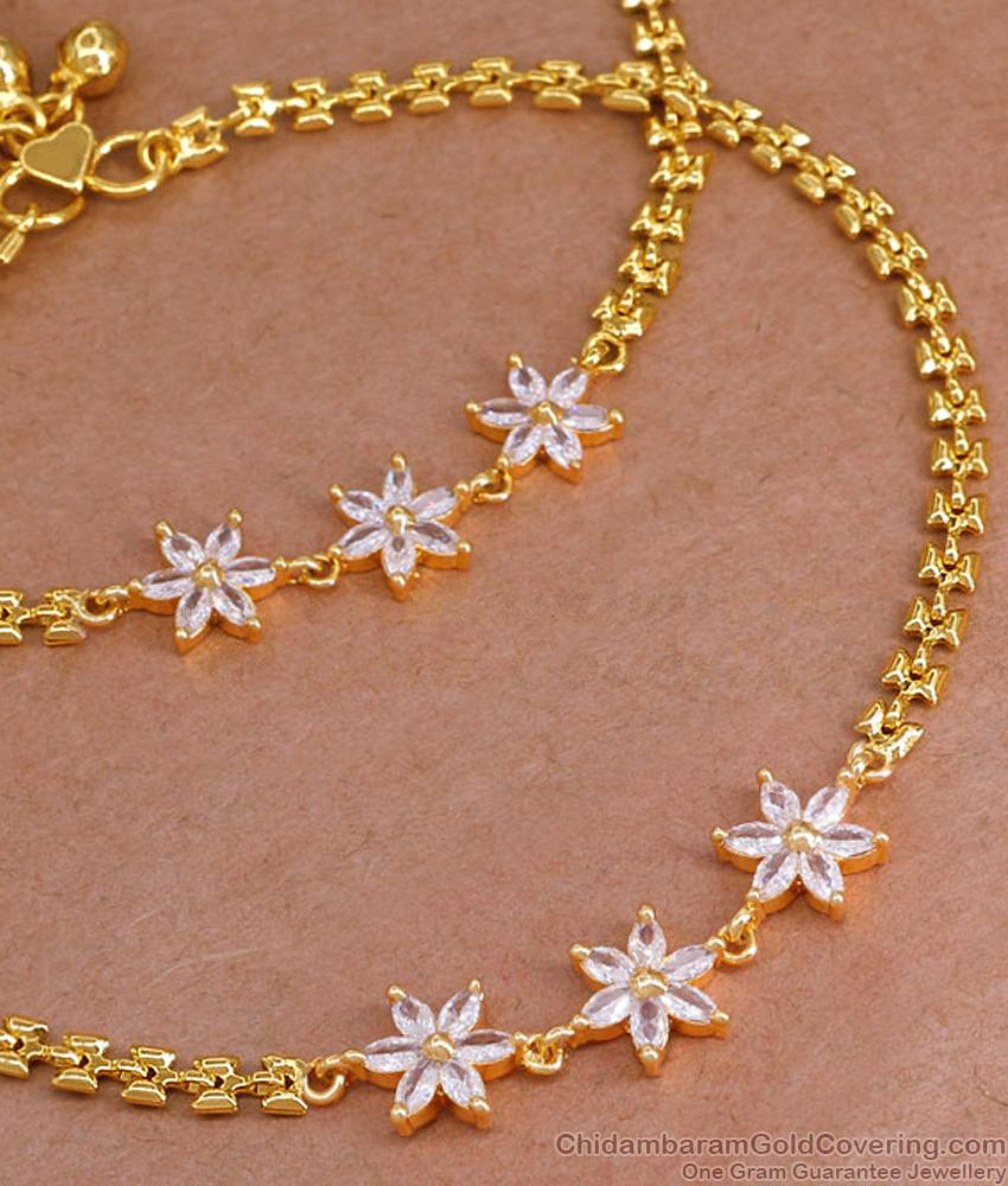 10 Inch Buy Attractive Gold Imitation Payal White Stone Flower Design ...