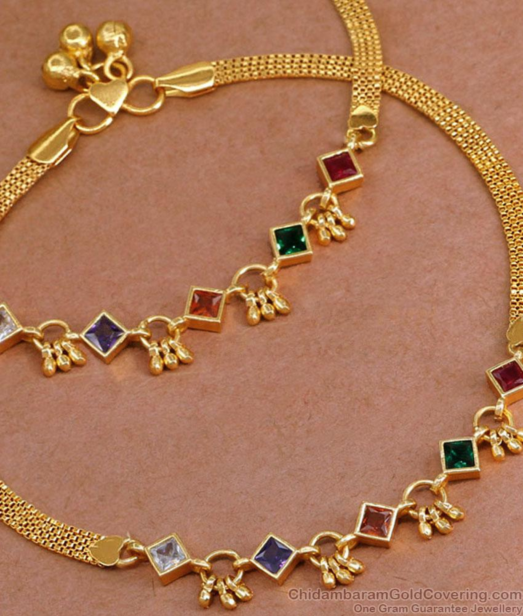 10 Inch Trendy Multi Stone Design Gold Plated Anklet Collections For ...