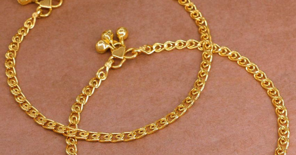 10 Inch Simple Gold Design Plain Payal Collection For Women ANKL1265