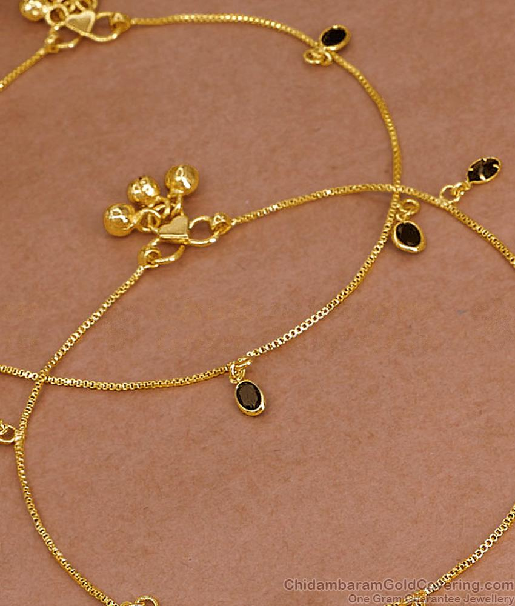 11 Inch Daily Wear One Gram Gold Black Stone Payal Evil Eye Jewelry ...