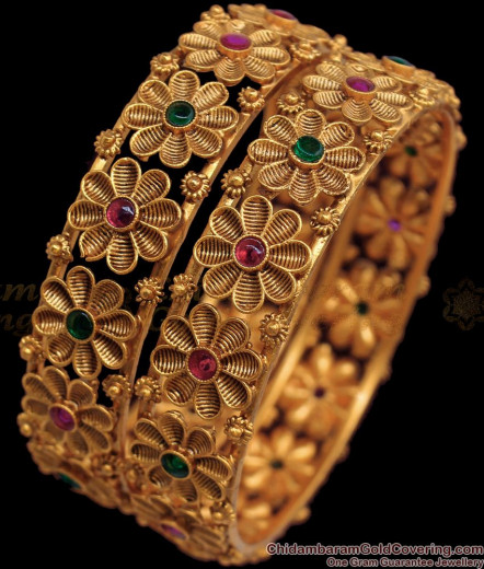 Premium Nagas Collections Antique Bangles | Temple Jewery