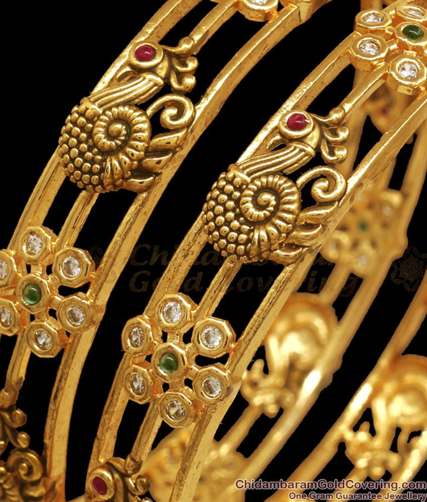 BR2155-2.10 Size Premium Gold Mix Antique Bangles Peacock Design Offer ...