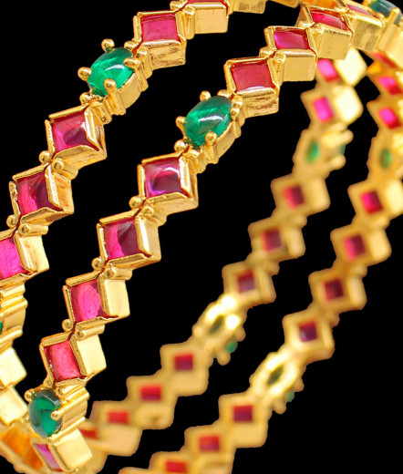 Buy Online Real Kemp Stone Gold Bangles For Women