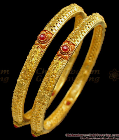 BR1167-2.4 Trendy One Gram Gold Flower Pattern Bangles For Modern Attire