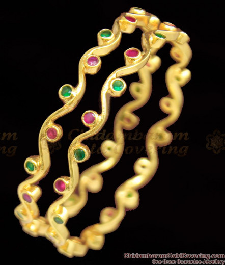 BR1153-2.6 Amazing Broad Enamel Forming Gold Kada Bangles With Ruby Stones