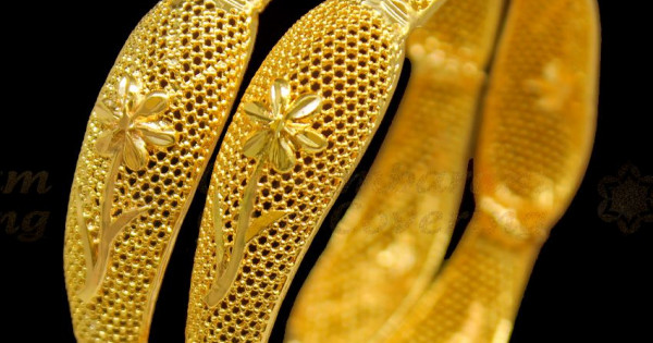 BR1131-2.8 Beautiful Leaf Flower Design Real Gold Net Type Bangles For ...