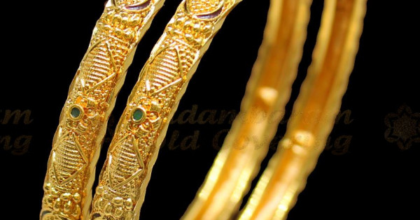 BR1176-2.4 Artistic Self Made Kerala Design Gold Plated Bangles Daily Use