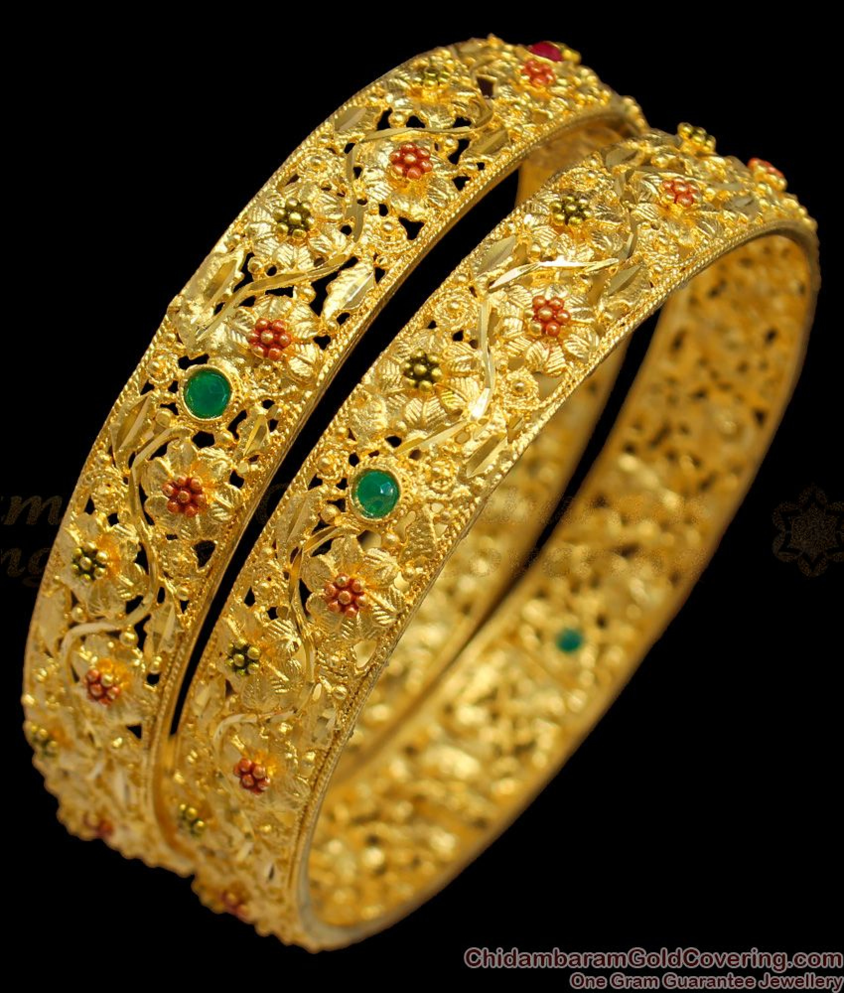 BR1267-2.6 Hand Crafted Stone Work Gold Finish Forming Bangles Set ...