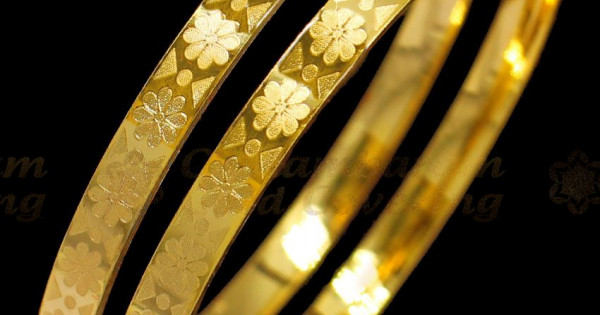 BR1294-24 Size Self Design Flower Pattern One Gram Gold Bangle Designs ...