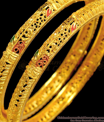 Two Gram Gold Bangles, Plain Bangles and Enamel Meenakari Bangle ...