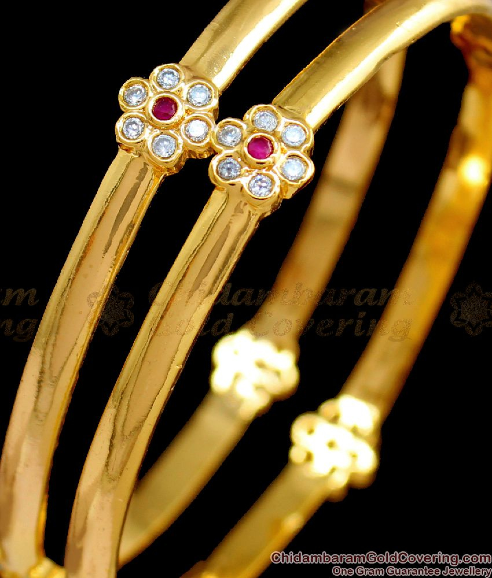 BR1504-2.6 Original Impon AD white And Ruby Stone Long Life Gold Bangle ...