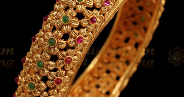 BR1526-2.4 Size Beautiful Antique Kada Bangle Collection With Kemp Stone