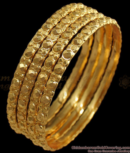 BR2503-2.10 Size Classic Plain Kambi Valayal Gold Finish Bangle Design