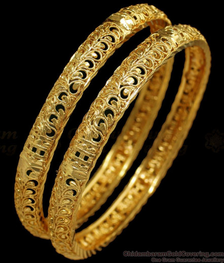 BR1294-24 Size Self Design Flower Pattern One Gram Gold Bangle Designs ...