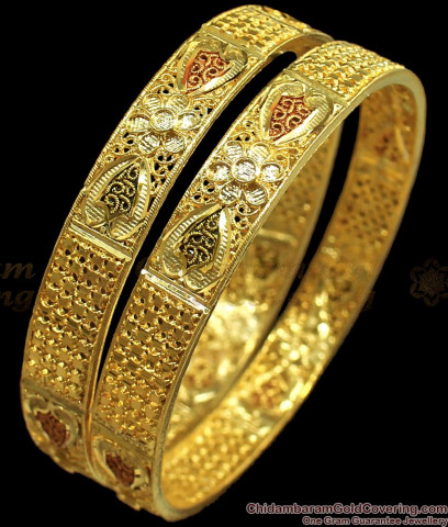 BR1005-2.6 Size Flower Design Broad Kada Screw Type Bangles