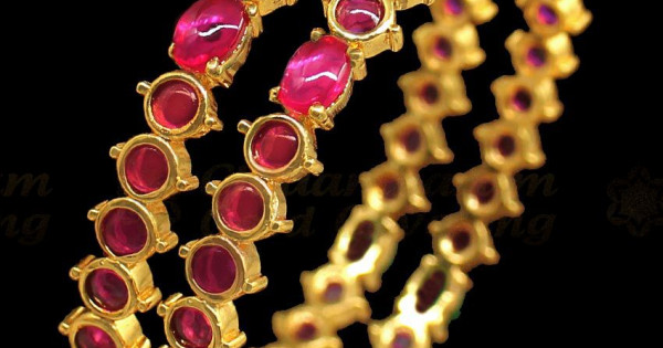 BR1710-2.4 Gold Plated Ruby Stone Bridal Bangles For Online Shopping