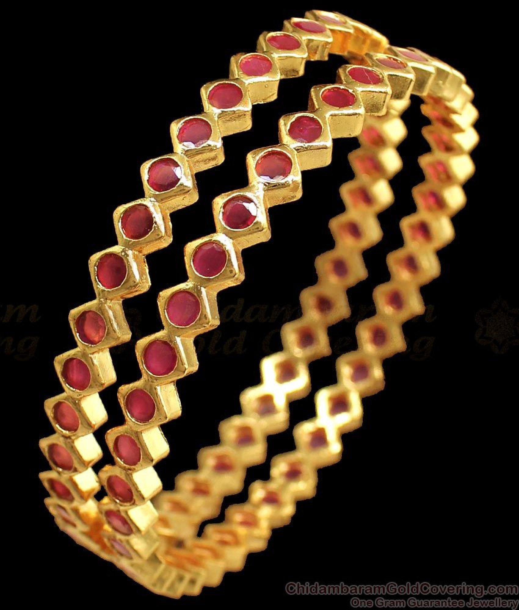 BR1711-2.8 Full Ruby Stone Impon Design Gold Bangle Collection First ...