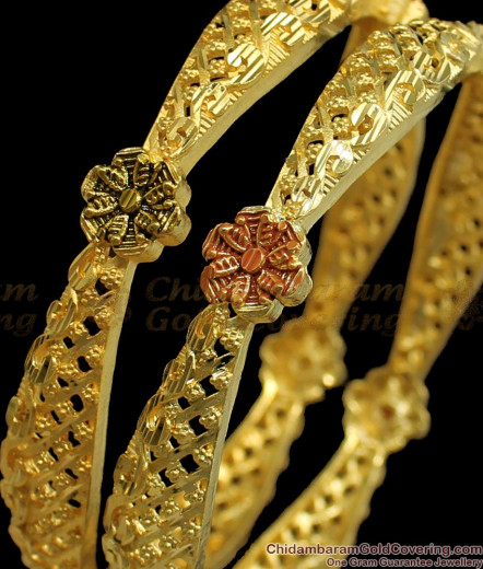 Two Gram Gold Bangles, Plain Bangles and Enamel Meenakari Bangle ...