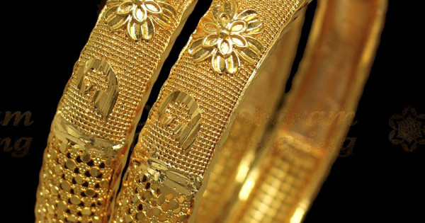 BR1764-2.6 Gold Kada Bangle Collections Handmade Floral Design