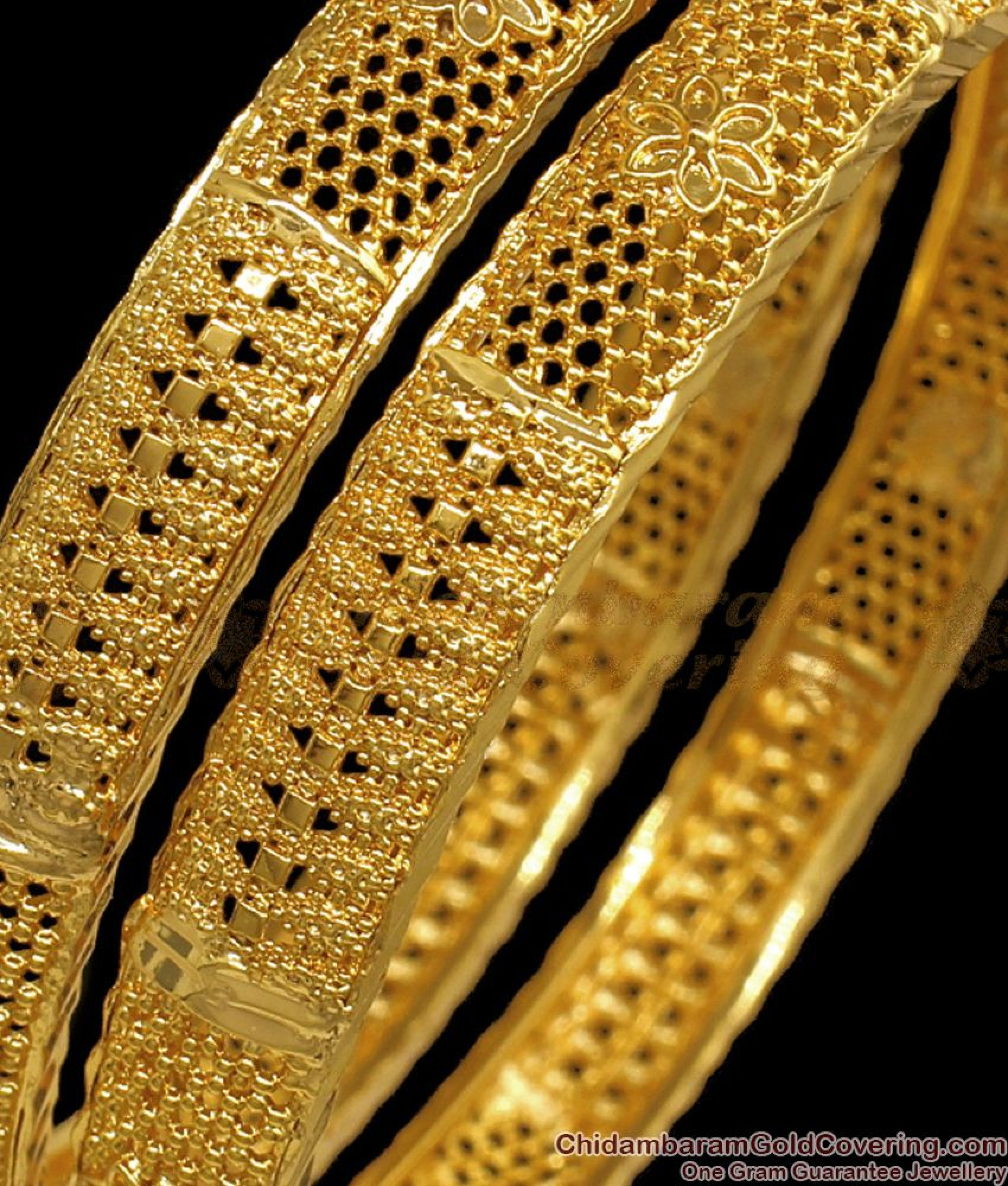 BR1897-2.6 Size Net Pattern South Indian Gold Bangles Flower Design ...