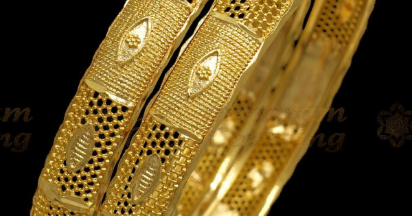 BR1900-2.4 Size One Gram Gold Plated Bangles Net Pattern Womens Fashion