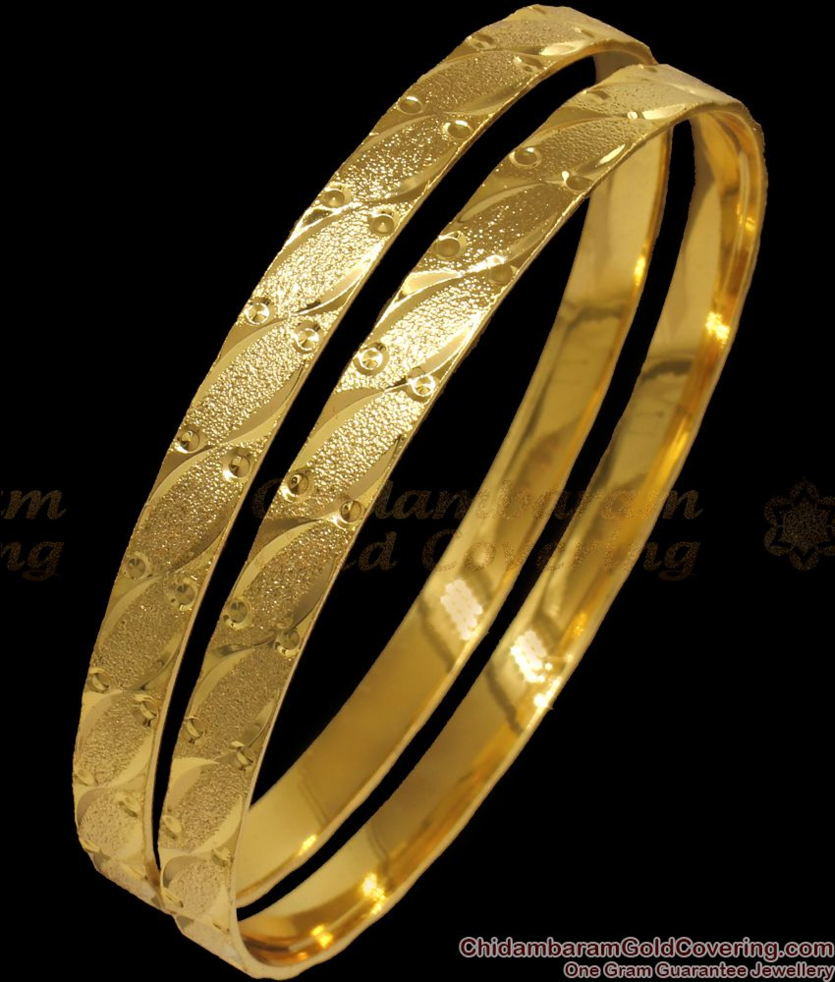 BR1915-2.4 Size One Gram Gold Plated Bangles Matt Finish Traditional Design