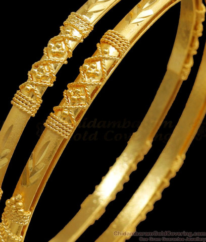 BR2091-2.10 Set Of Two Forming Gold Bangles Enamel Pattern Bridal Wear