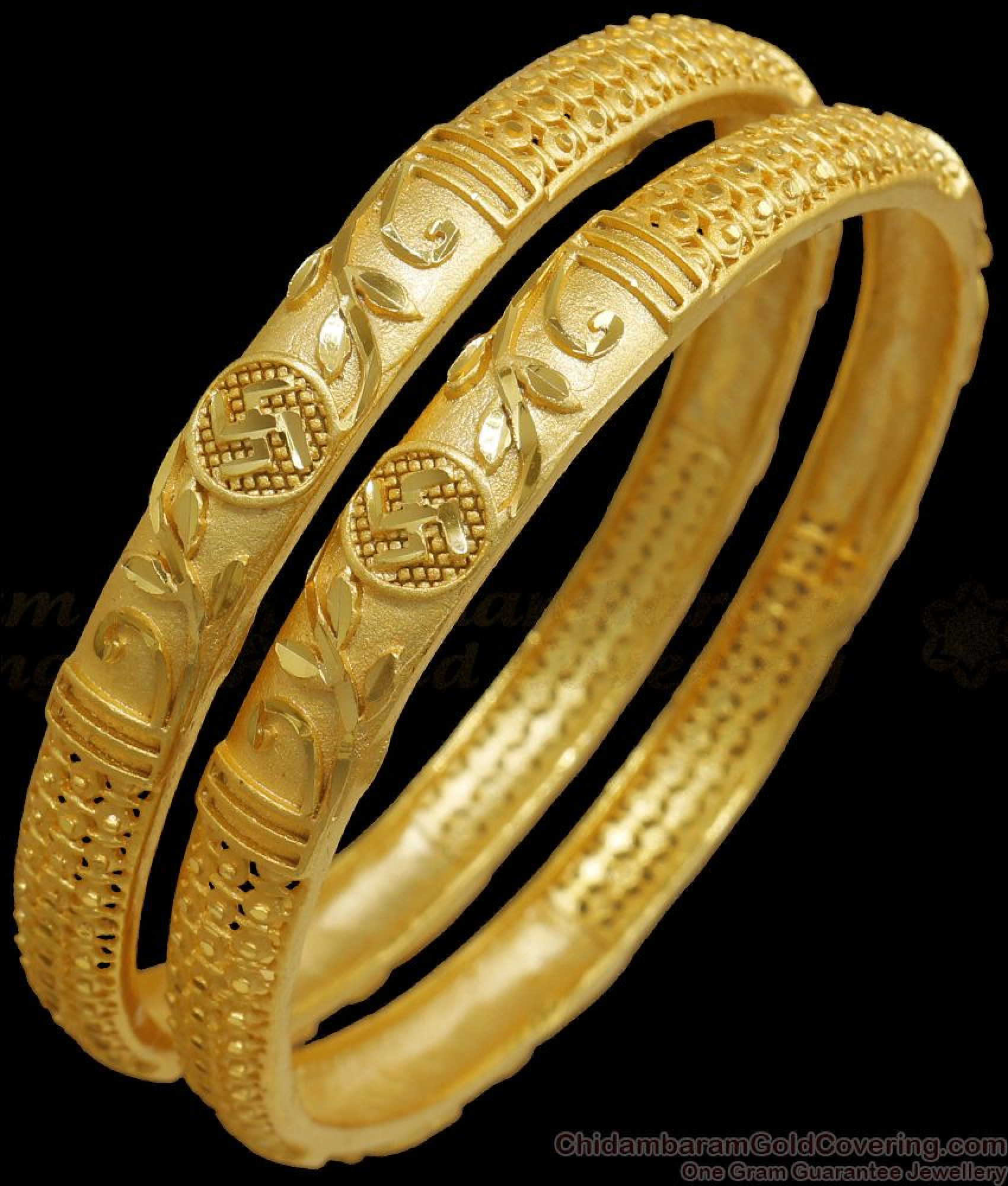BR1988-2.4 Size Swasthik Symbol Forming Gold Bangles Traditional Wear