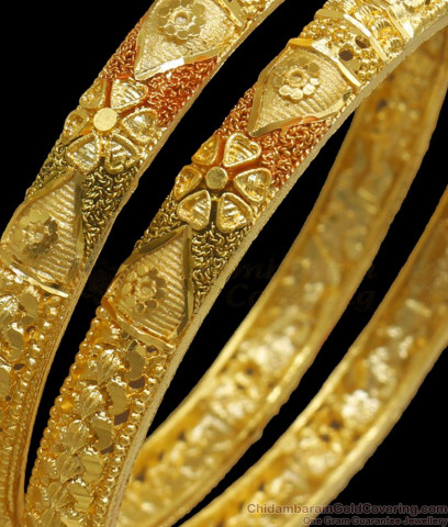 BR1005-2.6 Size Flower Design Broad Kada Screw Type Bangles